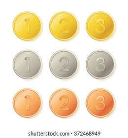 Vector Coins Medals 123 Numbers Gold Stock Vector (Royalty Free) 372469111