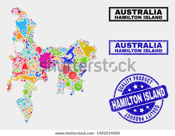 Vector Collage Industrial Hamilton Island Map Stock Vector (Royalty ...