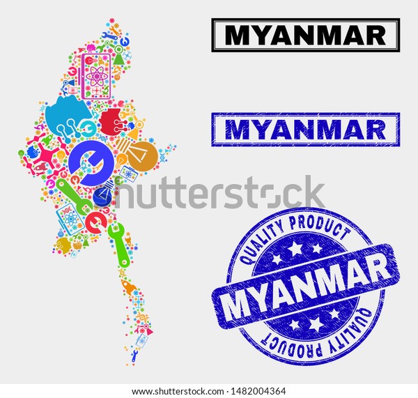 Vector Collage Industrial Myanmar Map Blue: vector de stock (libre de ...