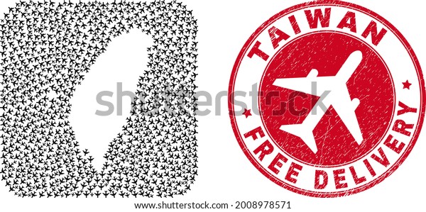 Vector Collage Taiwan Map Aeroplane Items Stock Vector (Royalty Free ...