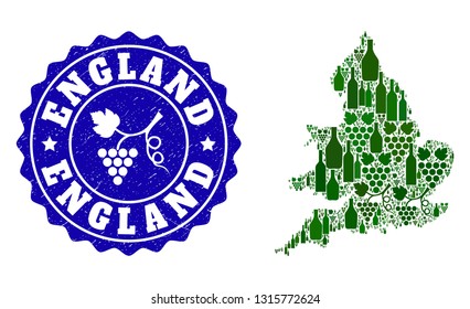 Vector Collage Wine Map England Grape Stock Vector (Royalty Free ...
