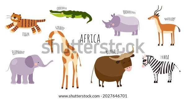 Vector Collection African Animals Illustration Cute Stock Vector ...