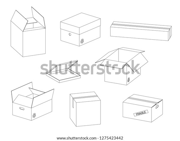 Vector Collection Carton Paper Boxes Outlines Stock Vector (Royalty ...