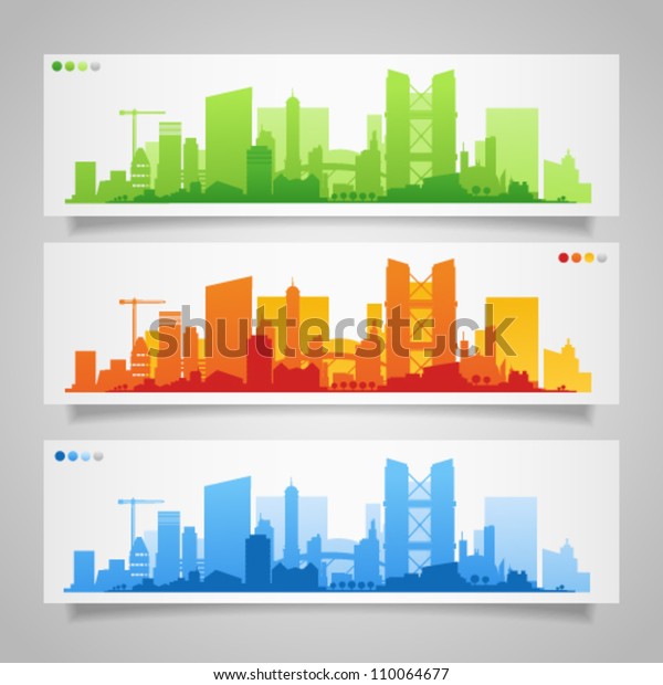 Vector Collection City Skylines Banners Divided Stock Vector (Royalty ...