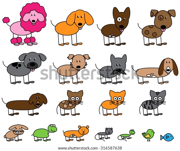 Vector Collection Cute Stick Figure Pets Stock Vector (Royalty Free ...