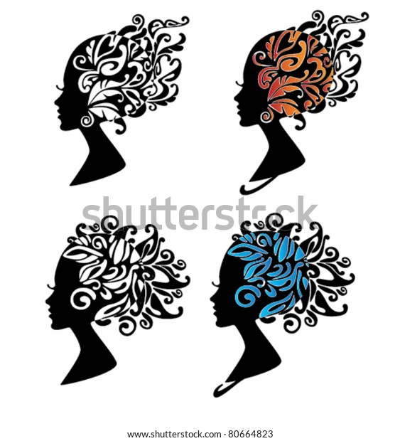 Vector Collection Decorated Girls Head Stock Vector (Royalty Free) 80664823