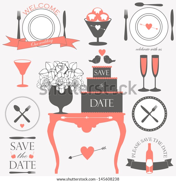 Vector Collection Decorative Wedding Dinner Elements Stock Vector ...