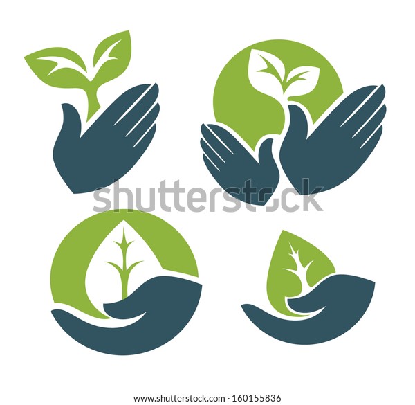 Vector Collection Ecological Symbols Signshumans Hands Stock Vector ...