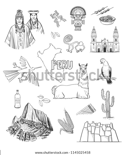 Vector Collection Hand Drawing Drawings Peru Stock Vector (Royalty Free ...