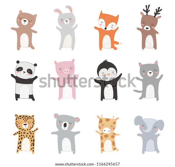 Vector Collection Hand Drawn Animals Day Stok Vektör (Telifsiz ...