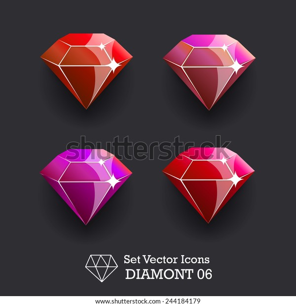 Vector Collection Icons Diamond Red Color: vetor stock (livre de ...