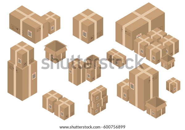 Vector Collection Isometric Delivery Cardboard Boxes Stock Vector ...