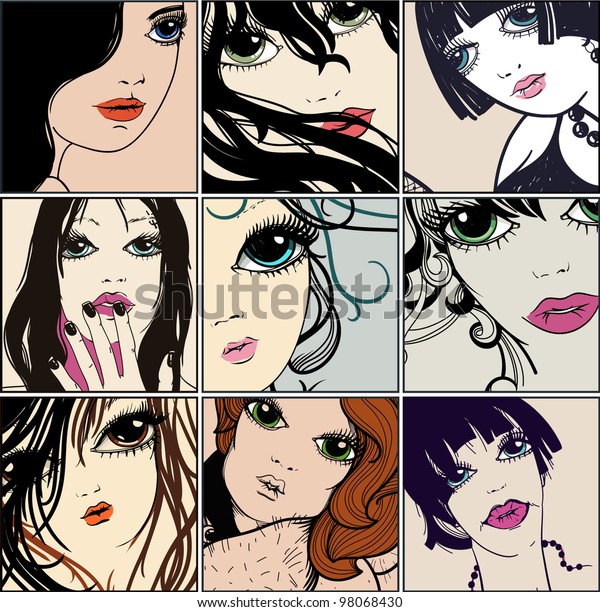 Vector Collection Pretty Faces Stock Vector (Royalty Free) 98068430 ...