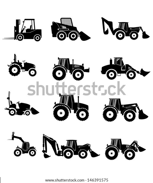 Vector Collection Tractor Gray Silhouettes Icons Stock Vector (Royalty ...