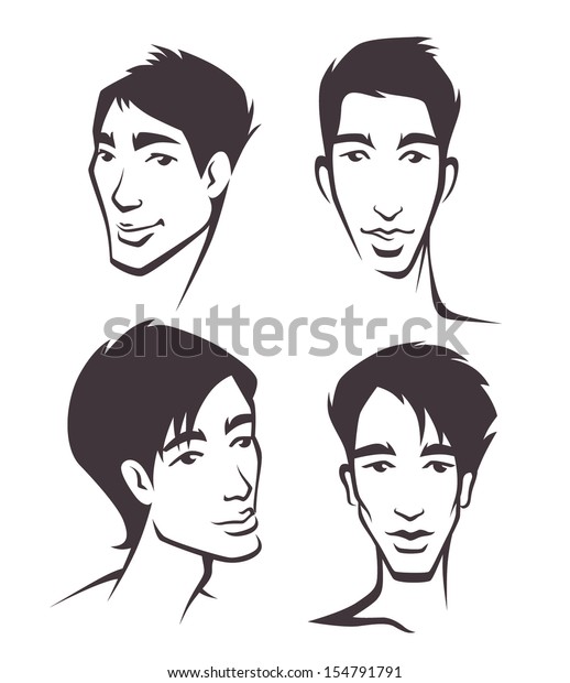 Vector Collection Young Handsome Men Faces Stock Vector (Royalty Free ...