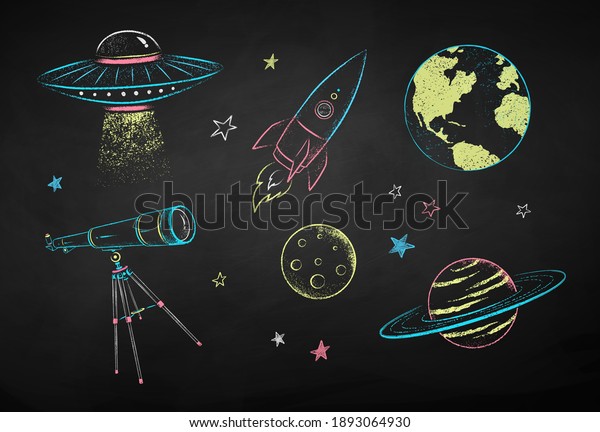 Vector Color Chalk Drawn Illustration Collection Stock Vector (Royalty ...