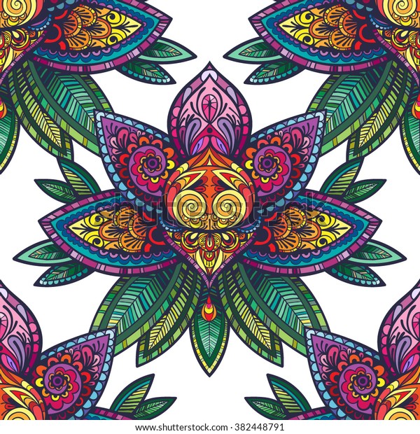 Vector Color Henna Flower Seamless Pattern Stock Vector (Royalty Free ...
