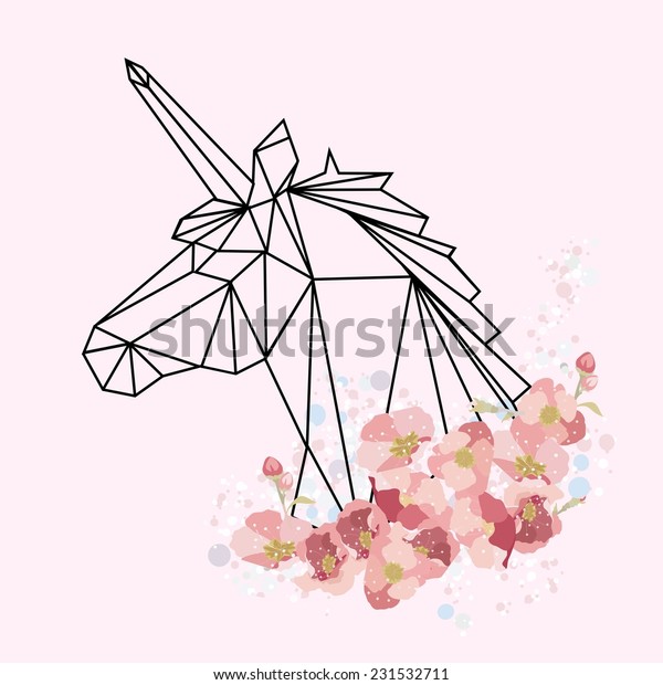 Vector Color Illustration Geometric Unicorn Head Stock Vector (Royalty ...