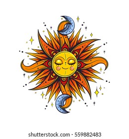 Vector Color Magic Sun Moon Illustration: เวกเตอร์สต็อก (ปลอดค่า ...