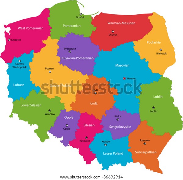 Vector Color Map Administrative Divisions Poland Stock Vector (Royalty ...