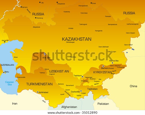 Vector Color Map Central Asia Countries: vetor stock (livre de direitos ...