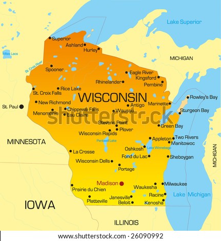 Vector Color Map Wisconsin State Usa Stock Vector (Royalty Free ...