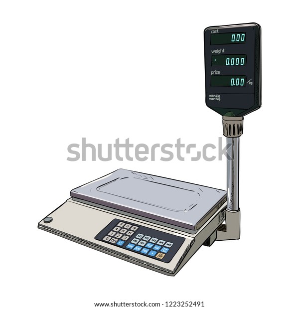Vector Color Sketch Electronic Scales Weighing Stok Vektör (Telifsiz ...