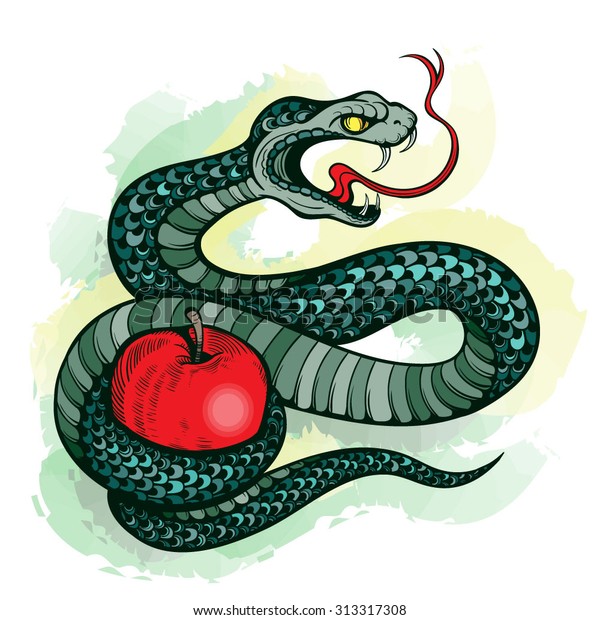 Vector Color Tattoo Snake Apple Illustration Stock Vector (Royalty Free ...