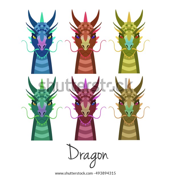 Vector Colored Dragon Head Set Isolated Stock Vector (Royalty Free ...