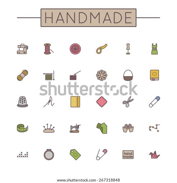 Vector Colored Handmade Line Icons 스톡 벡터(로열티 프리) 267318848