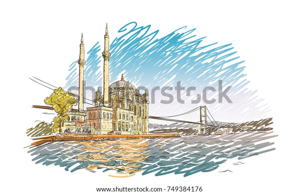 Vector Colored Sketch Famous Turkish Landmark Stock Vector (Royalty ...