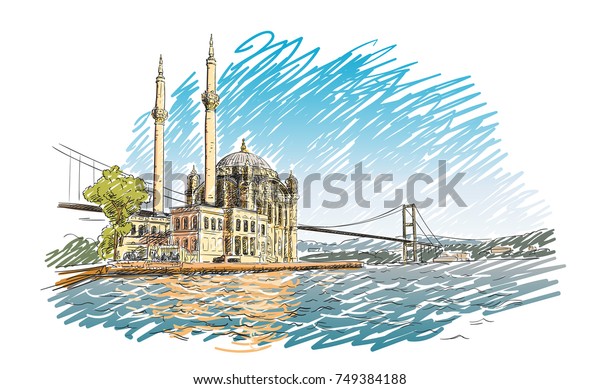 Vector Colored Sketch Famous Turkish Landmark Stock Vector (Royalty ...