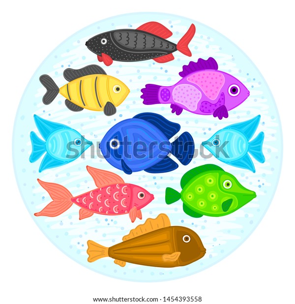 Vector Colorful Cartoon Fish Circular Shape Stock Vector (Royalty Free ...