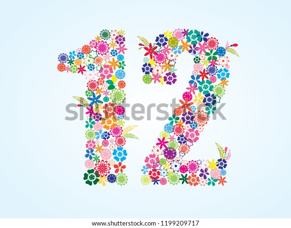 Vector Colorful Floral 12 Number Design isolated on white background ...