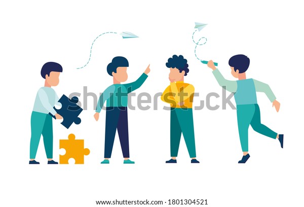 Vector Colorful Illustration Kids Team Communication Stock Vector ...