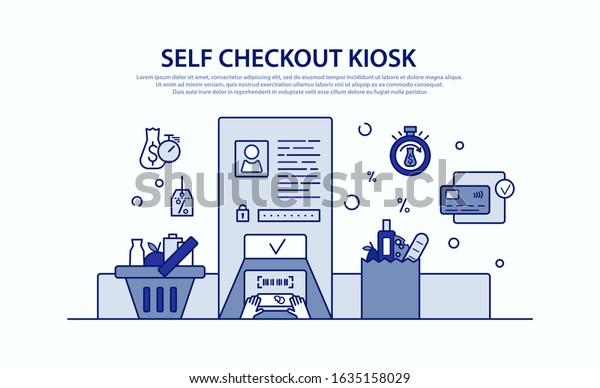 Vector Colorful Instruction Self Checkout Kiosk Stock Vector (Royalty ...