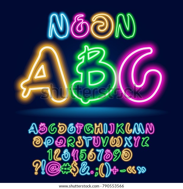 Vector Colorful Neon Children Set Abc Stock Vector (Royalty Free ...