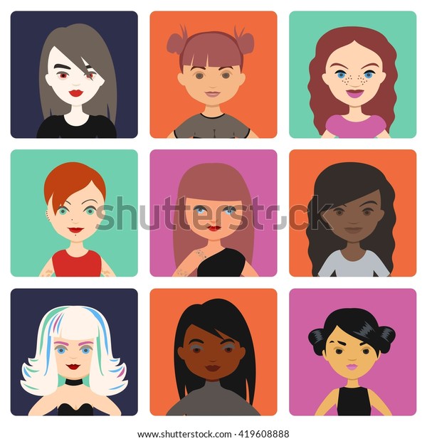 Vector Colorful Set Avatar Square Icon Stock Vector (Royalty Free ...