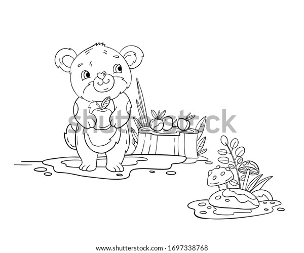 Vector Coloring Page Baby Bear Plants Stock Vector (Royalty Free ...