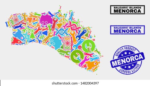 Vector Combination Service Menorca Island Map Stock Vector Royalty