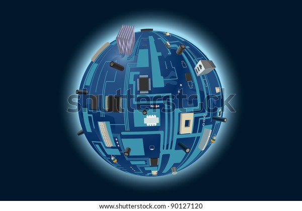 Vector Conceptual Illustration Globe Made Computer Stock Vector ...
