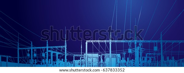 Vector Contour Silhouette Substation Powerhouse Highvoltage Stock ...