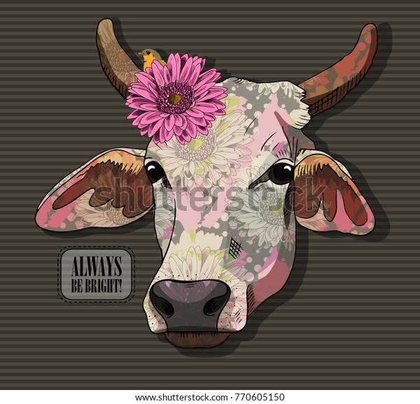 Vector Cow Flower Hand Drawn Illustration Stock Vector (Royalty Free ...