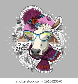 Vector Cow Scarf Hats Hat Print Stock Vector (Royalty Free) 1615623670 ...