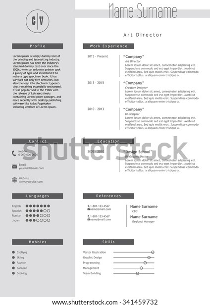 Vector creative resume template. Minimalistic gray and white style. CV ...