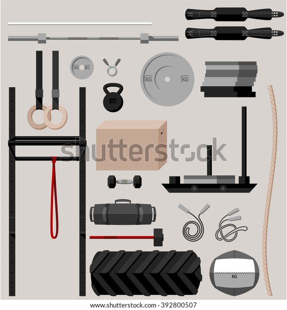 Vector Crossfit Icons Set Gym Equipment 스톡 벡터(로열티 프리) 392800507
