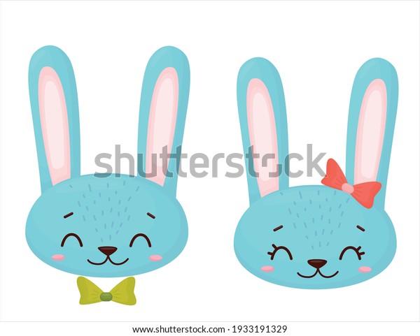 Vector Cute Bunny Faces Girl Boy Stock Vector (Royalty Free) 1933191329 ...