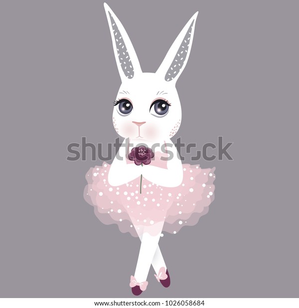 Vector Cute Bunny Pink Dress Happy Stock Vector (Royalty Free) 1026058684