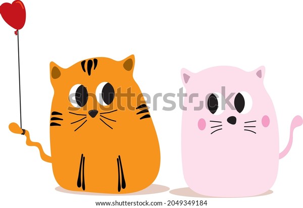 Vector Cute Cartoon Two Cats Romantic Stock Vector (Royalty Free ...