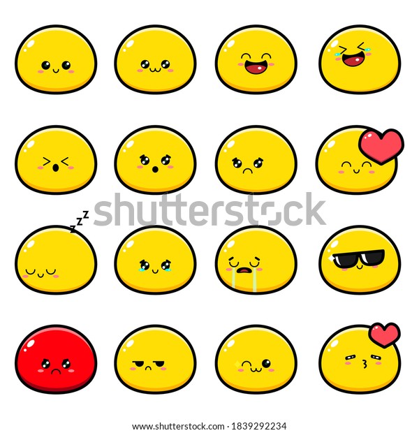 Vector Cute Emoticons Various Expressions Kawaii Stock Vector (Royalty ...